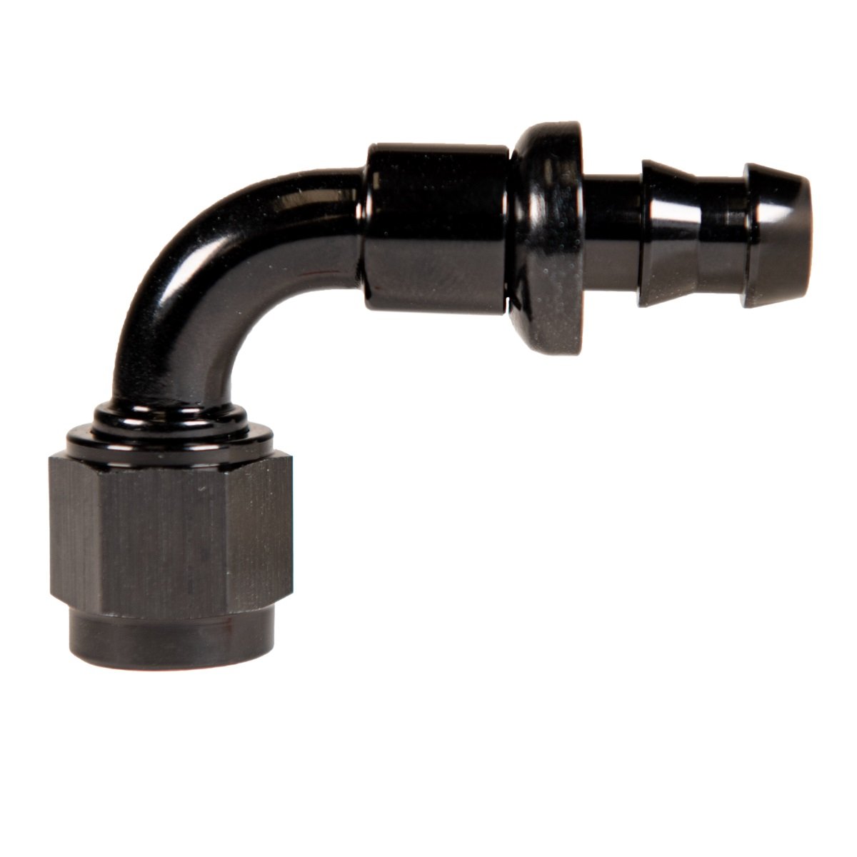 Fleece Performance -8AN 90 Degree to Hose Barb Black Anodized Fitting ...